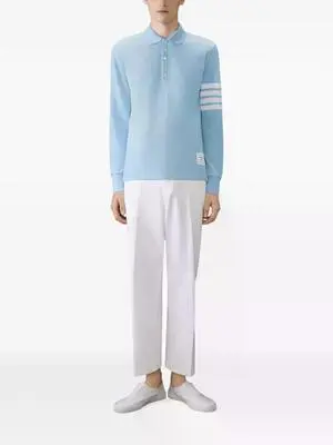 Thom Browne Three-stripe Long-sleeved Polo Shirt - Blue