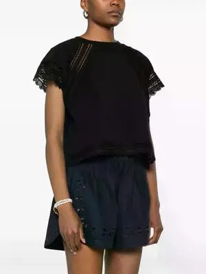 Ermanno Scervino Lace Trim Crewneck Short Sleeve Blouse