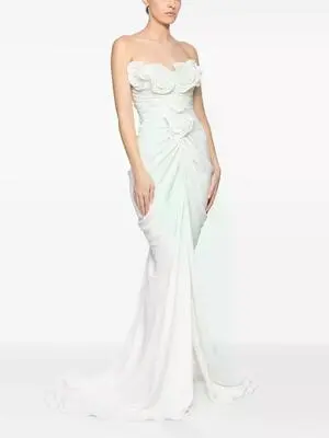 ANA RADU Strapless Gown With Floral Appliqué And Draped Detailing