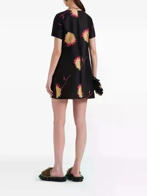 La DoubleJ Mini Swing Dress With Floral Print - Black