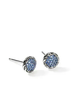 John Hardy Carved Chain Sapphire Stud Earrings