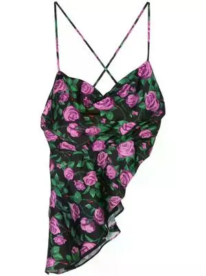 CHIARA FERRAGNI Floral Asymmetric Tank Top - Black