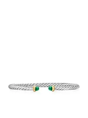 David Yurman 14kt Yellow Gold And Sterling Cable Flex Bracelet With Onyx - Silver