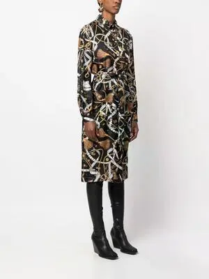 Moschino Graphic Print Silk Midi Shirt Dress