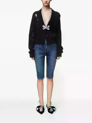 AREA Butterfly Embellished Distressed Cropped Cardigan - Black