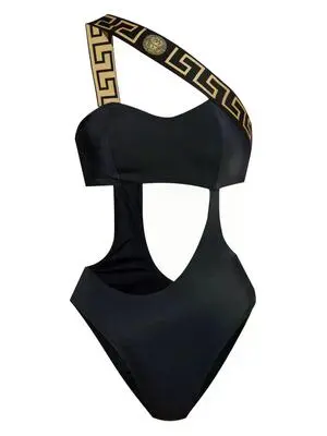 Versace Asymmetric Cut-out Swimsuit With Greca Border