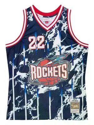 Mitchell & Ness Clyde Drexler 1996 Houston Rockets Marble Vest - Blue