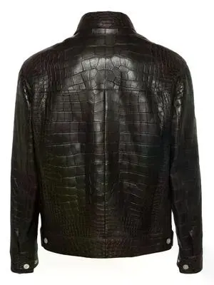 Brioni Embossed Calf Leather Jacket With Lizard-skin Effect