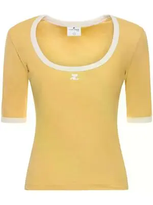 COURREGES Cotton T-shirt With Contrasting Trim