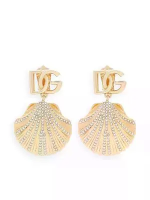 Dolce & Gabbana Tone Brass Dg Shell Drop Clip-on Earrings - Gold