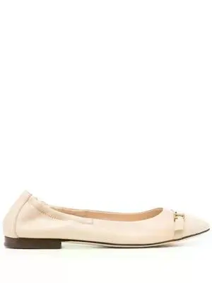 TOD'S Logo-plaque Leather Ballerina Flats