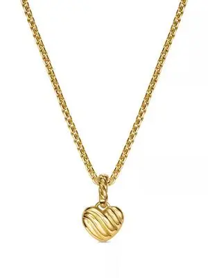 David Yurman 18k Yellow Petite Pavé Diamond Heart Pendant Necklace