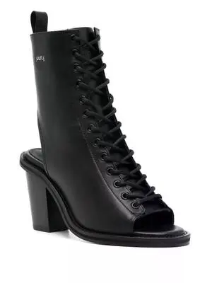 JUUN.J Open-toe Leather Lace-up Block Heel Boots