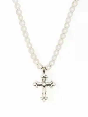 Emanuele Bicocchi Pearl Necklace With Cross Pendant - Silver
