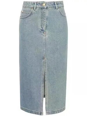 Moschino Teddy Bear Button Denim Midi Skirt - Blue