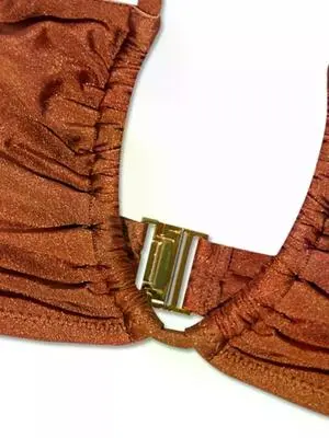 GANNI Metallic Thread Bikini Top - Brown