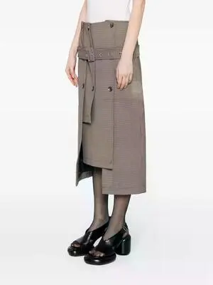 Rokh Houndstooth Belted Midi Skirt