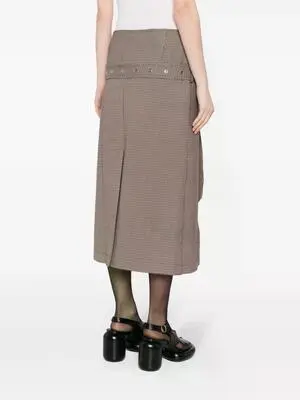 Rokh Houndstooth Belted Midi Skirt