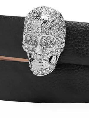 Philipp Plein Skull Embellished Leather Belt