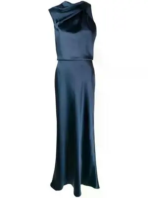 Amsale Asymmetric Draped Satin Gown - Blue