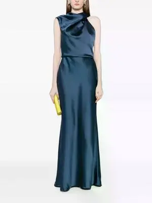 Amsale Asymmetric Draped Satin Gown
