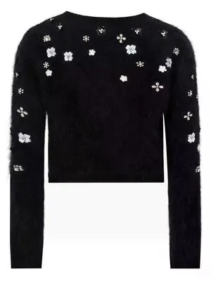 Ports 1961 Mohair-blend V-neck Sweater With Floral Appliqu