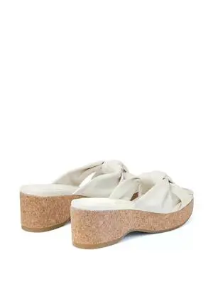 JIMMY CHOO Nappa Leather Avenue Wedge 50 Sandals - Neutrals