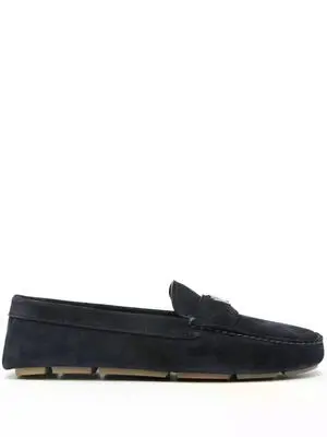 Prada Suede Loafers With Enamel Triangle Logo - Blue
