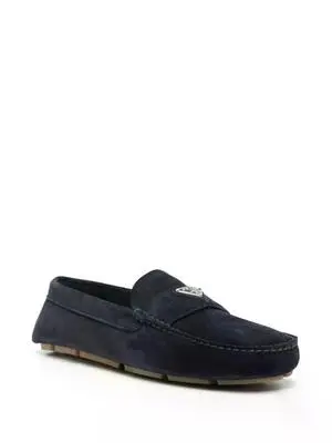 Prada Suede Loafers With Enamel Triangle Logo