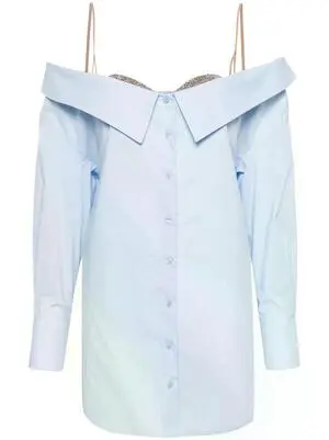 Giuseppe Di Morabito Rhinestone Embellished V-neck Poplin Shirt - Blue