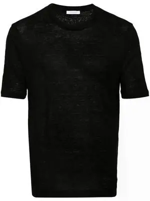 CRUCIANI Crew-neck Linen T-shirt - Black