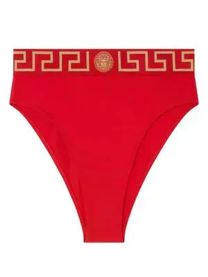 Versace Greca Border High-waist Bikini Bottoms - Red