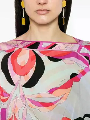 Emilio Pucci Geometric Print Silk Boat Neck Top