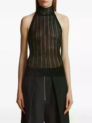 Khaite Benedetta Pointelle Knit Halterneck Blouse