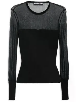 ANDREĀDAMO Sheer Detail Knitted Top - Black