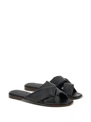 FERRAGAMO Knot Detail Leather Slides - Black