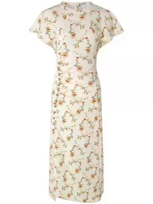 Rabanne Floral Print Ruched Midi Dress - Neutrals