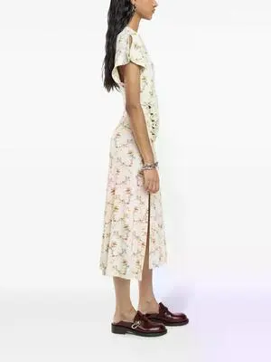 Rabanne Floral Print Ruched Midi Dress