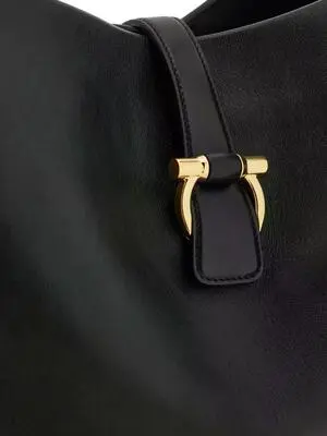 FERRAGAMO Large Leather Tote Bag With Gancini Clasp - Black
