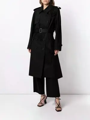 Goen.j Double-breasted Lace-paneled Trench Coat
