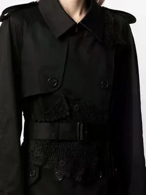 Goen.j Double-breasted Lace-paneled Trench Coat