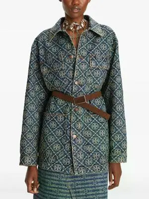 Tory Burch Monogrammed Denim Cargo Jacket