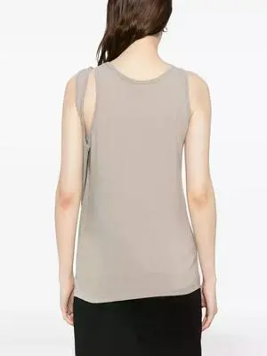 MOOHONG Draped Sleeveless Crewneck Top - Brown