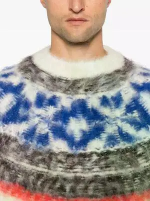 Sacai Brushed Alpaca Wool-blend Intarsia Knit Crew Neck Sweater