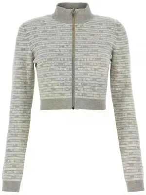 Miu Miu Cropped Intarsia-logo Cardigan - Grey
