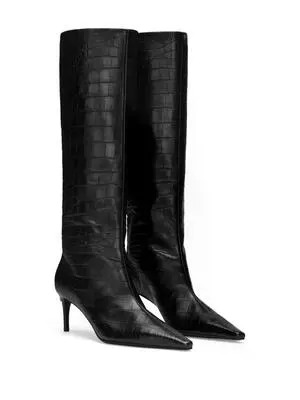 Dolce & Gabbana Crocodile-embossed Leather High Heel Boots - Black