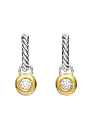 David Yurman 14kt Yellow Gold And Sterling Petite Cable Diamond Huggie Hoop Earrings - Silver
