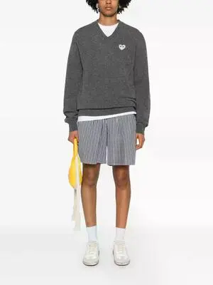 Play Comme Des Garcon V-neck Wool Jumper - Grey