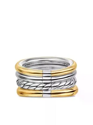 David Yurman 18k Yellow Gold And Sterling Diamond And Blue Topaz Ring - Silver