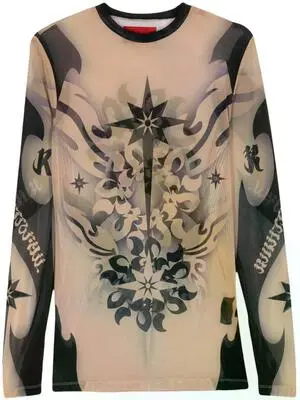 KUSIKOHC Tattoo Print Mesh Top